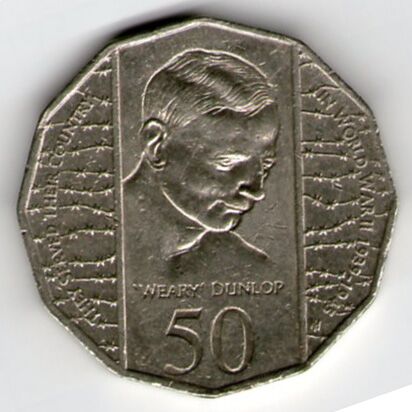 Money Zoo - Australia, 50 Cents, 1995, Weary Dunlop
